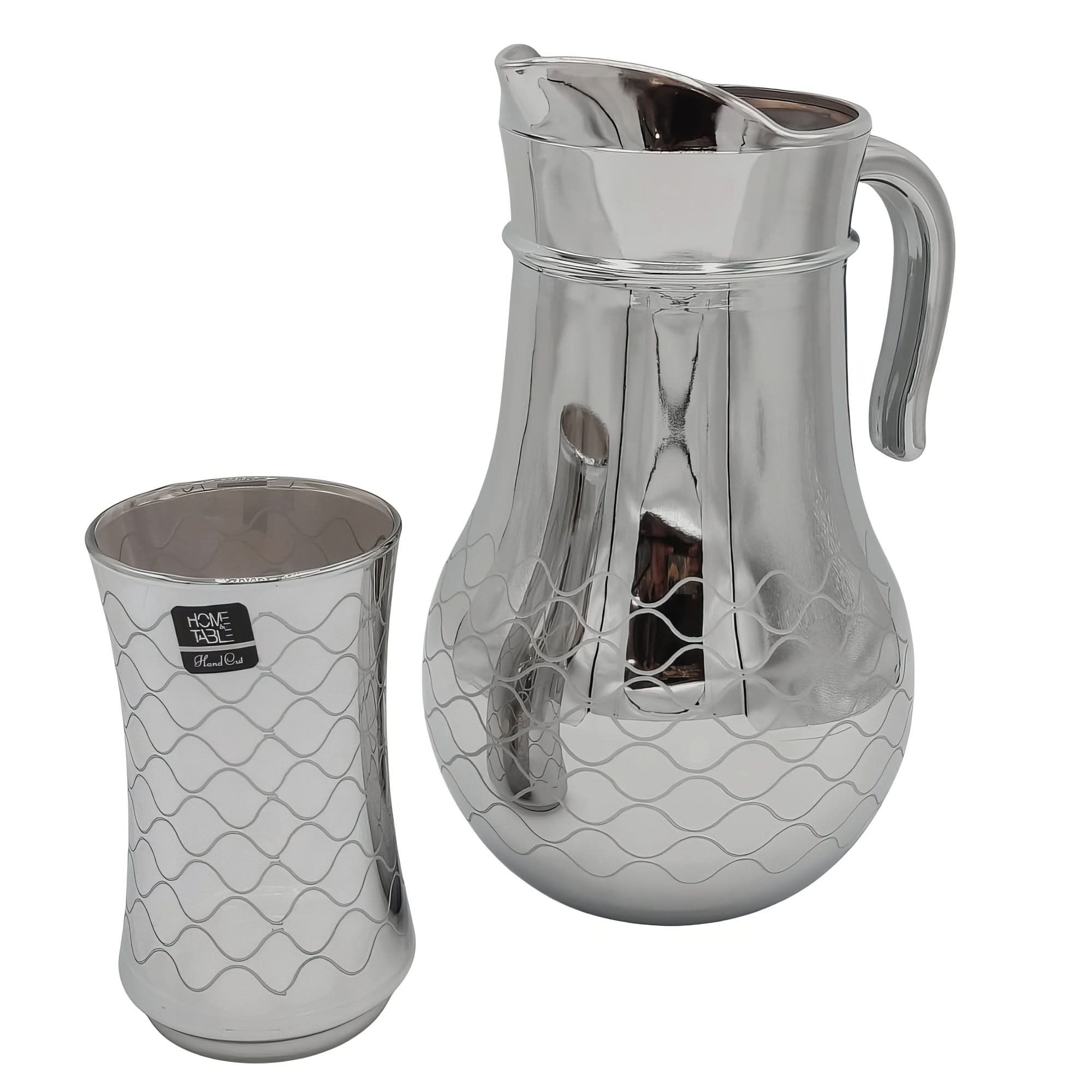 Wave Pattern Printed Silver Jug glass set with HB glass-7 PC (Glasswar